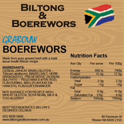 Grabouw Boerewors Made With a Traditional South African Recipe